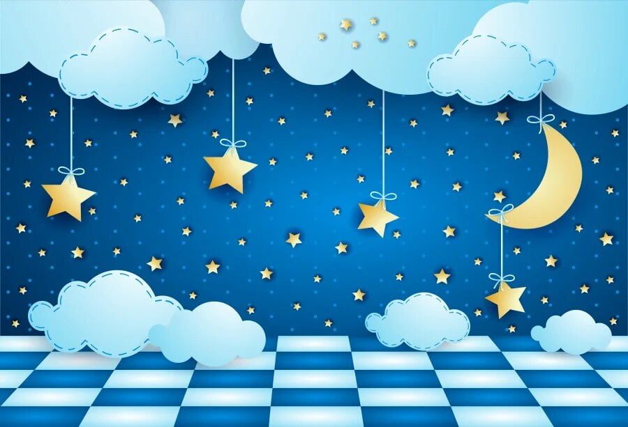Baby Shower Photo Backdrop White Clouds Moon Stars Kids Newborn ...