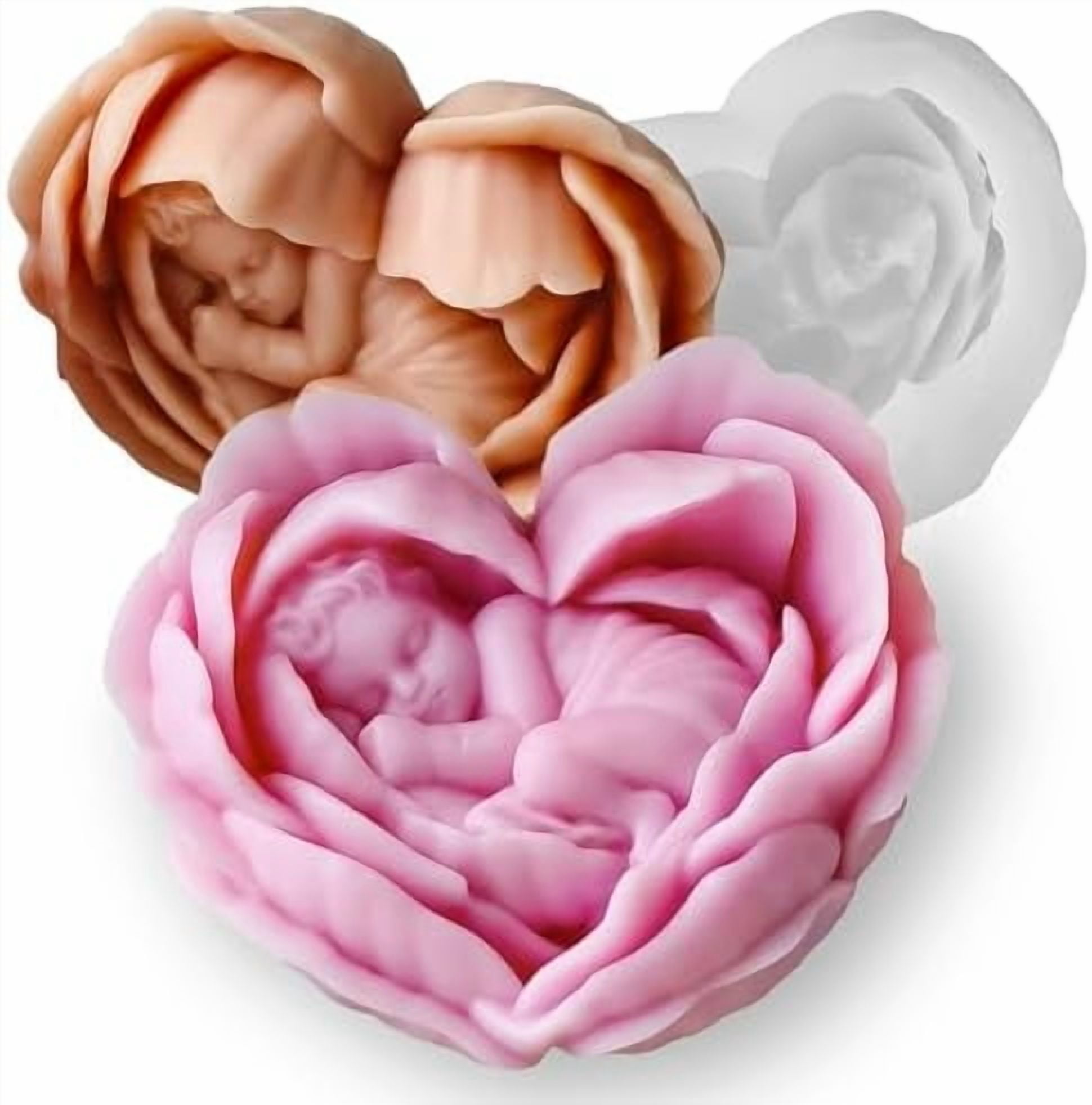 Baby Shower Silicone Soap Molds, Baby in Rose Shape Candle Molds for ...
