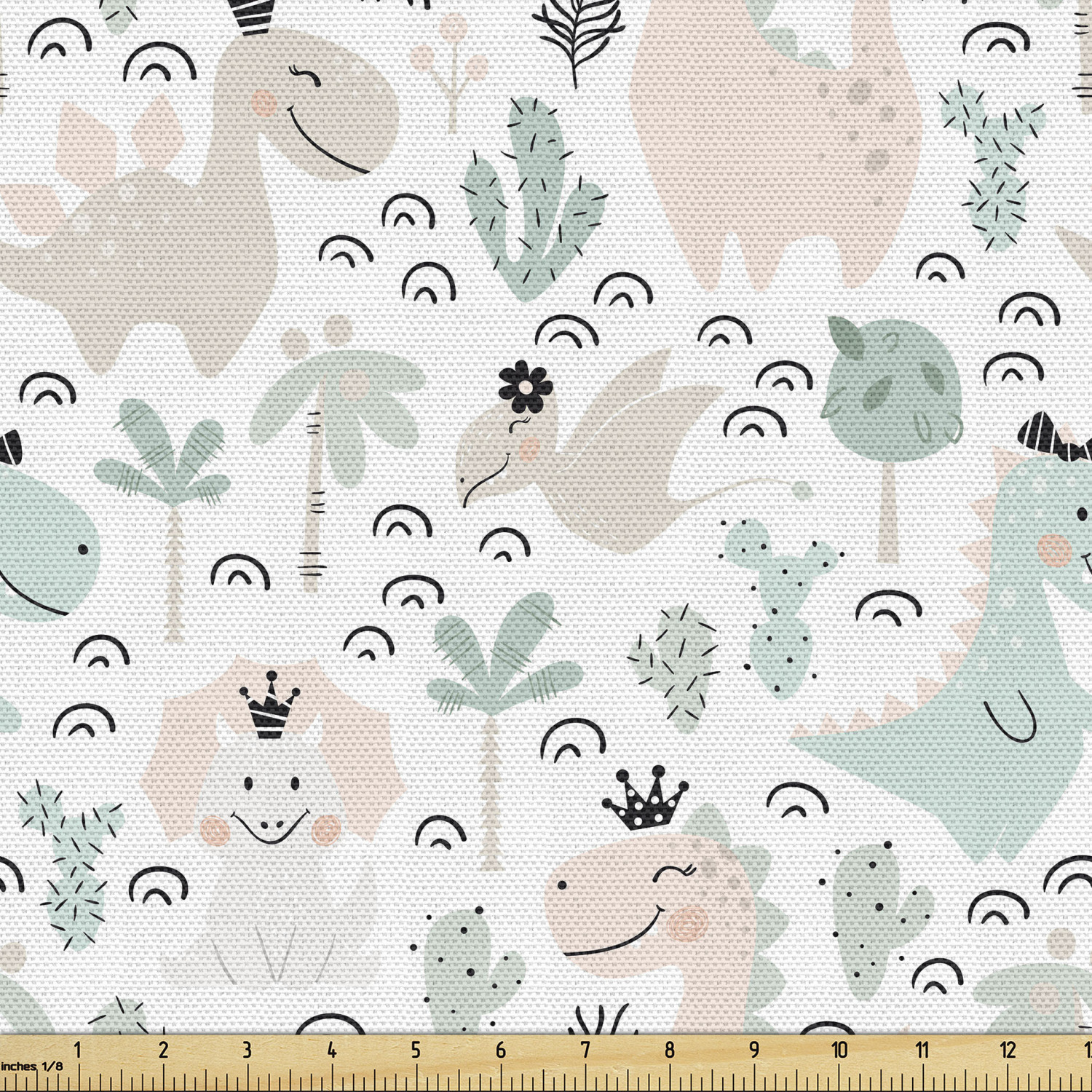 Ambesonne Party Fabric by the Yard Upholstery, Dinosaurs Pale Color, 2 ...
