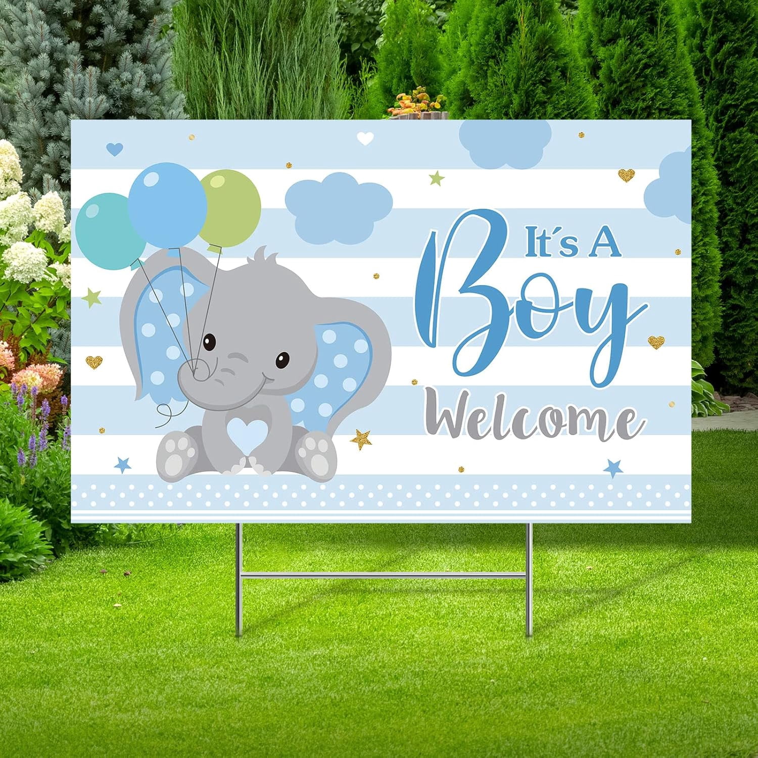 Baby Shower Yard Sign with Stake Gender Reveal Yard Sign Blue Pink ...