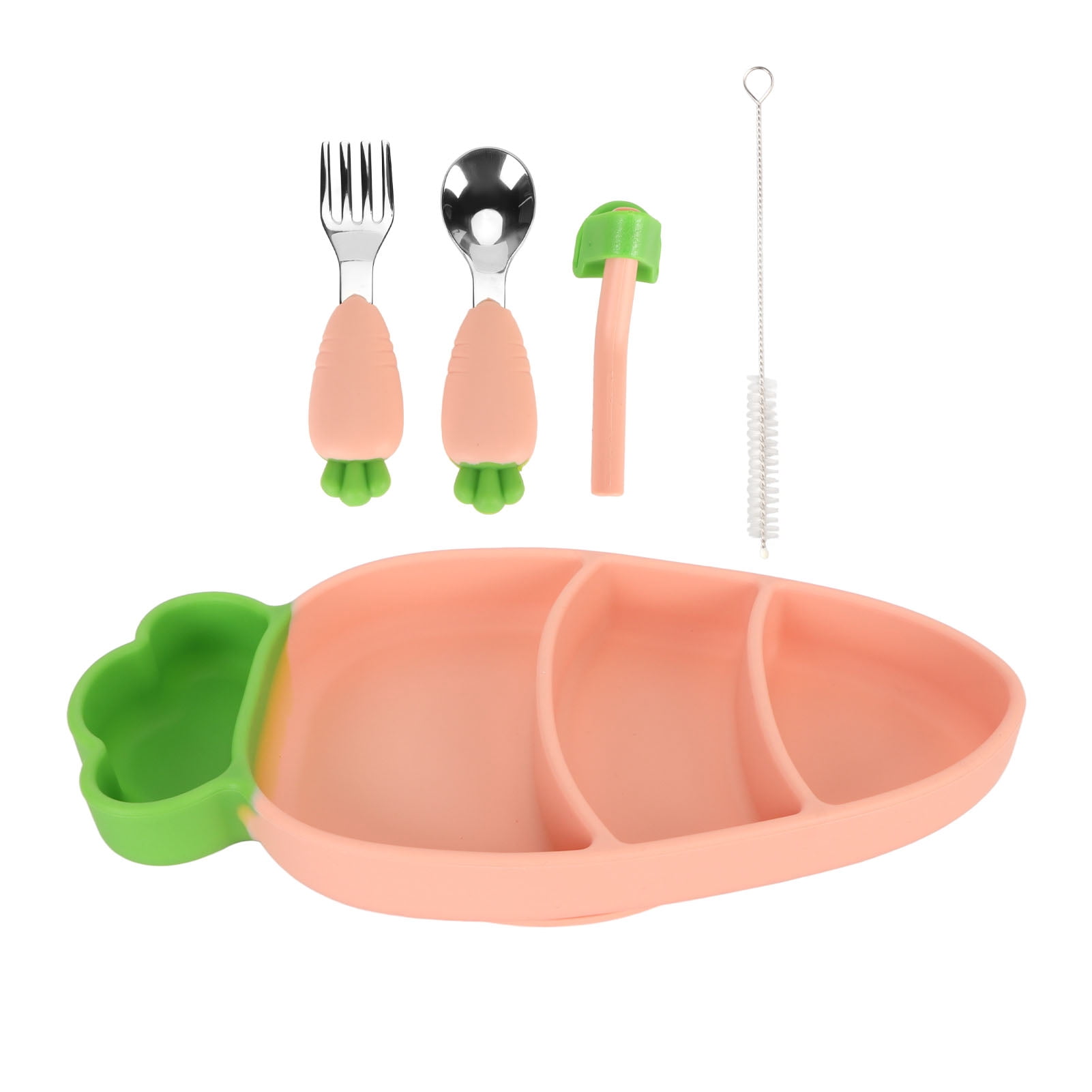 Baby Silicone Feeding Supplies Set with Fork Spoon Straw Cleaning Brush ...