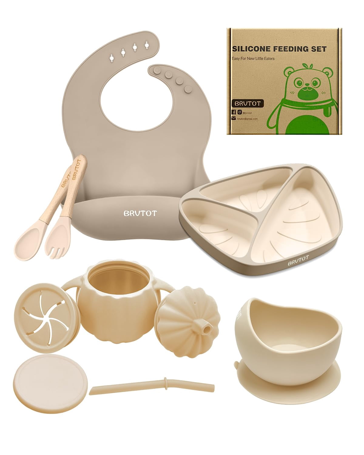 Baby Silicone Suction Plates and Bowls Set with Sippy Straw Snack Cup ...