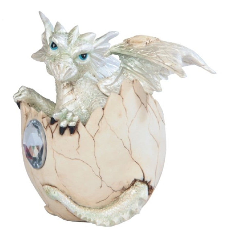 Baby Silver Dragon in Egg with Gem Fantasy Figurine April Birthstone ...