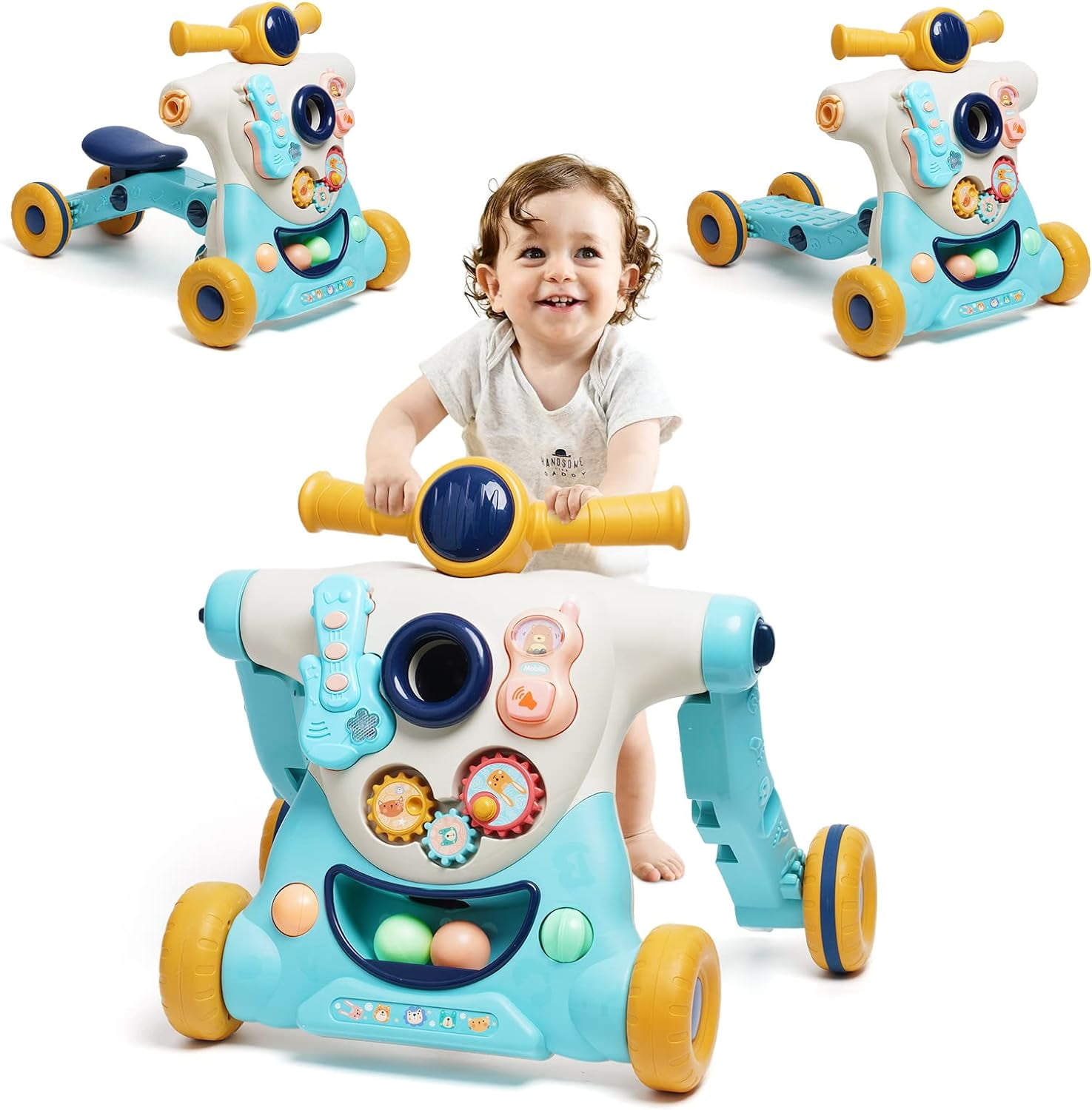 Baby Sit-to-Stand Learning Walker, 3 in 1 Baby Walker for Boys Girls ...