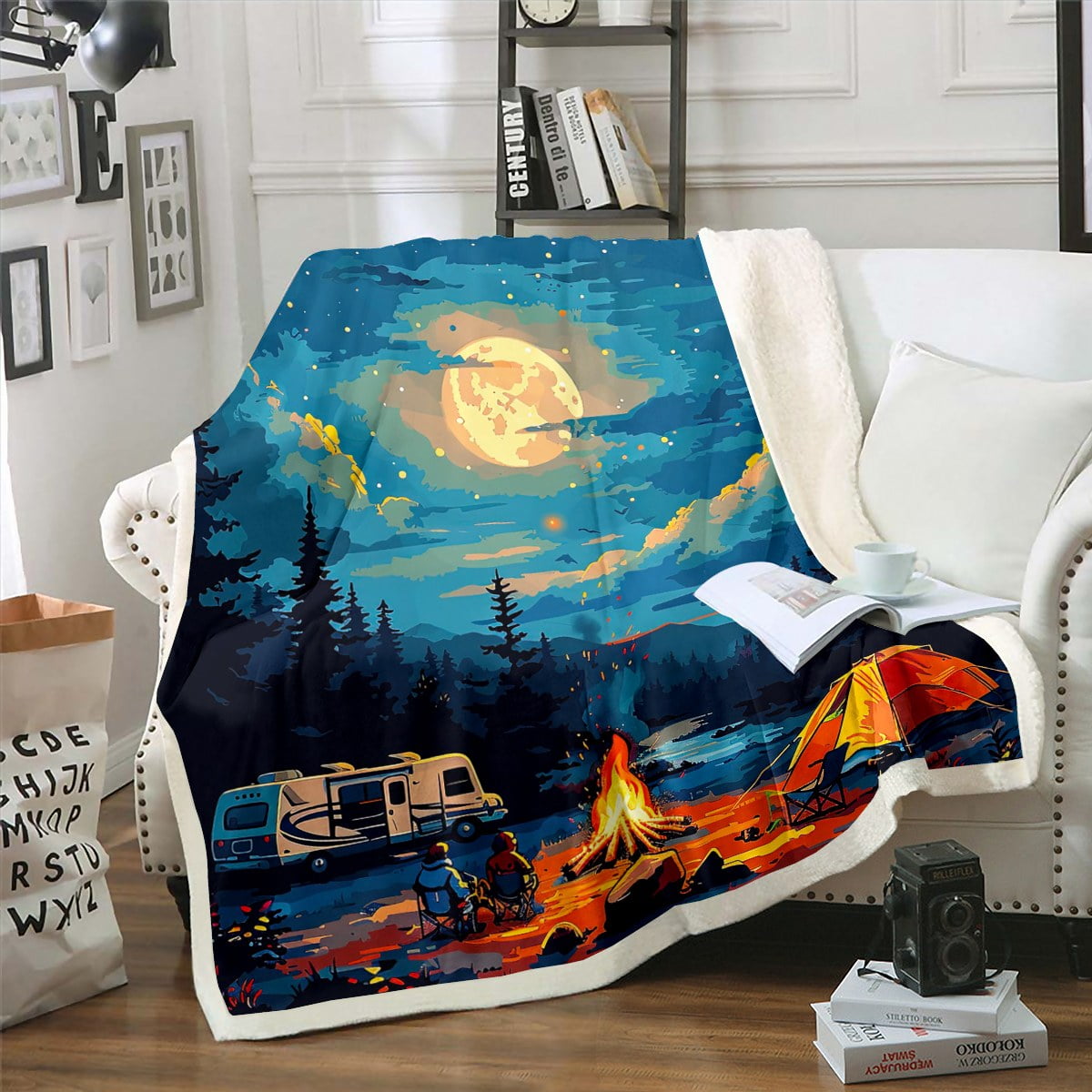 Camper Blanket for Travel Trailers, Happy Camping Throw Blanket Travel ...
