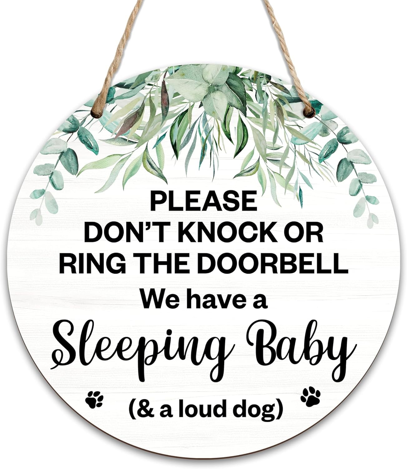 Baby Sleeping Door Sign For Front Door, Greenery Do Not Knock Or Ring ...