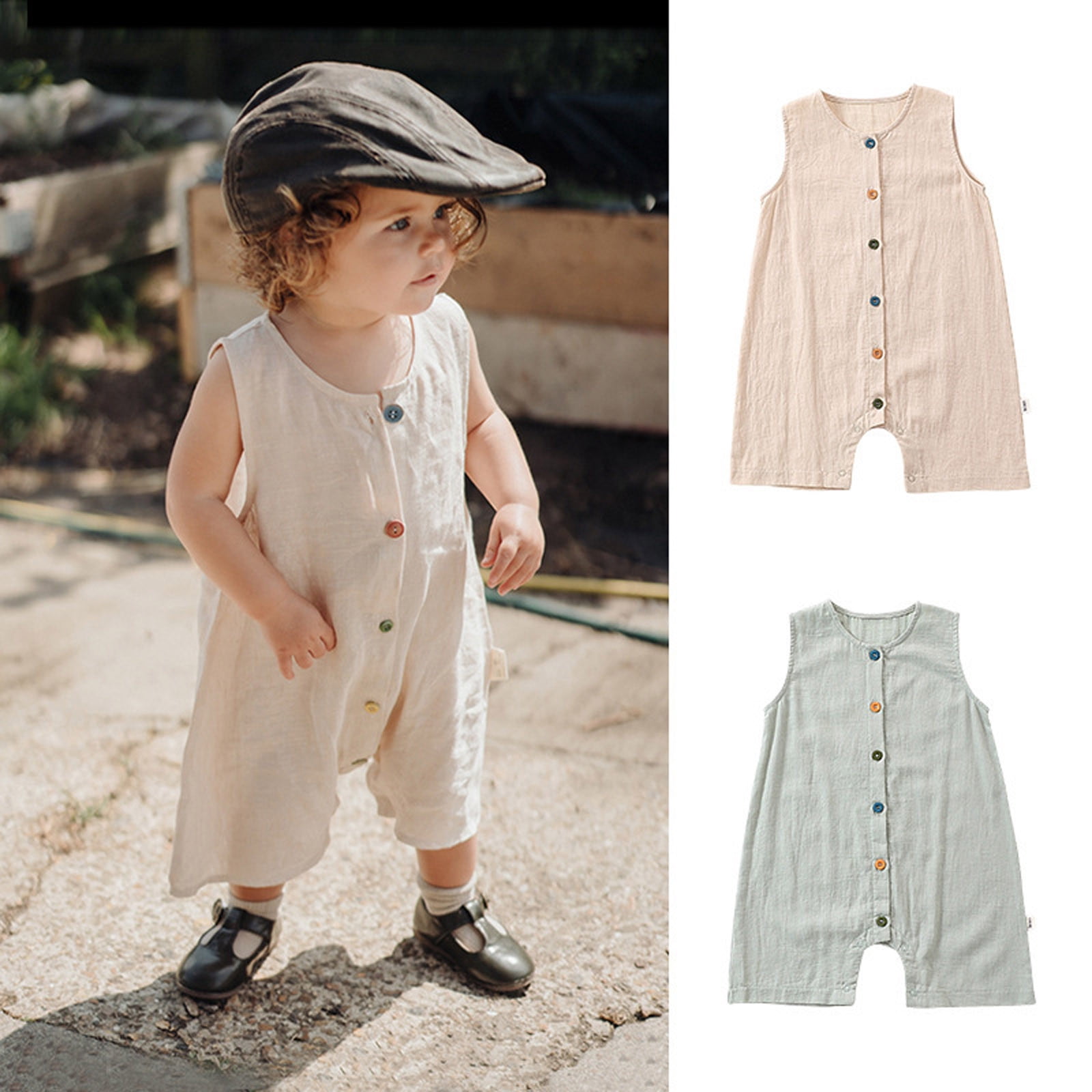 Baby Sleeveless Romper Breathable One-Piece Jumpsuit with Colorful ...