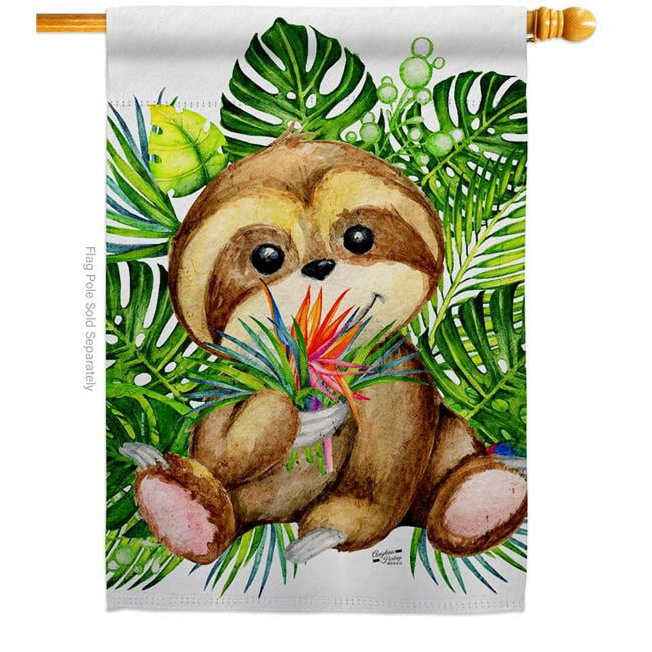 Baby Sloth Animals Wildlife 28 x 40 in. Double-Sided Decorative ...