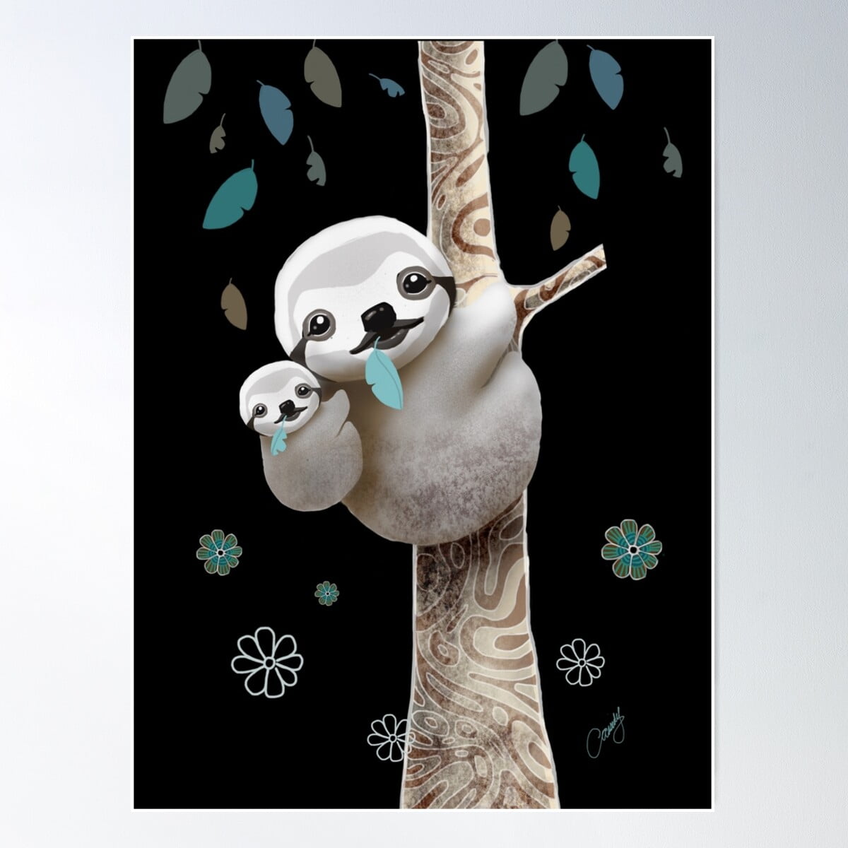 Baby Sloth Midnight Poster Wall Art, Modern Wall Decor For Living Room ...