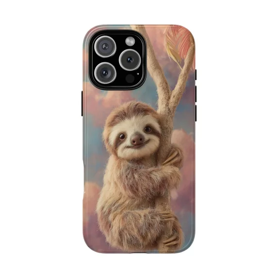 Baby Sloth on Branch Dreamy Sky Phone Case for iPhone 17 to 11 Pro Max ...