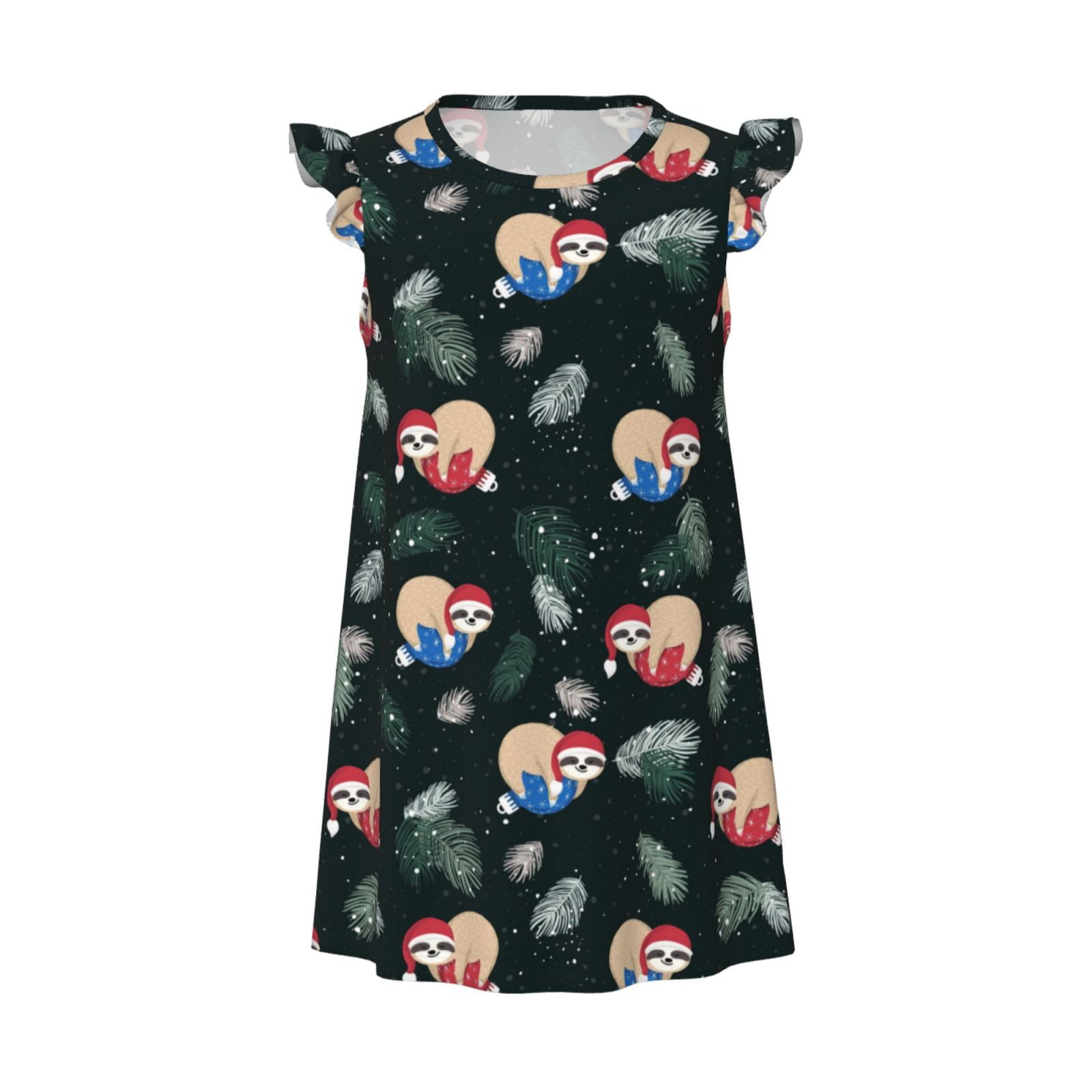 Baby Sloths On Christmas Ball Girls Nightgowns, Flutter Sleeve Pajamas ...