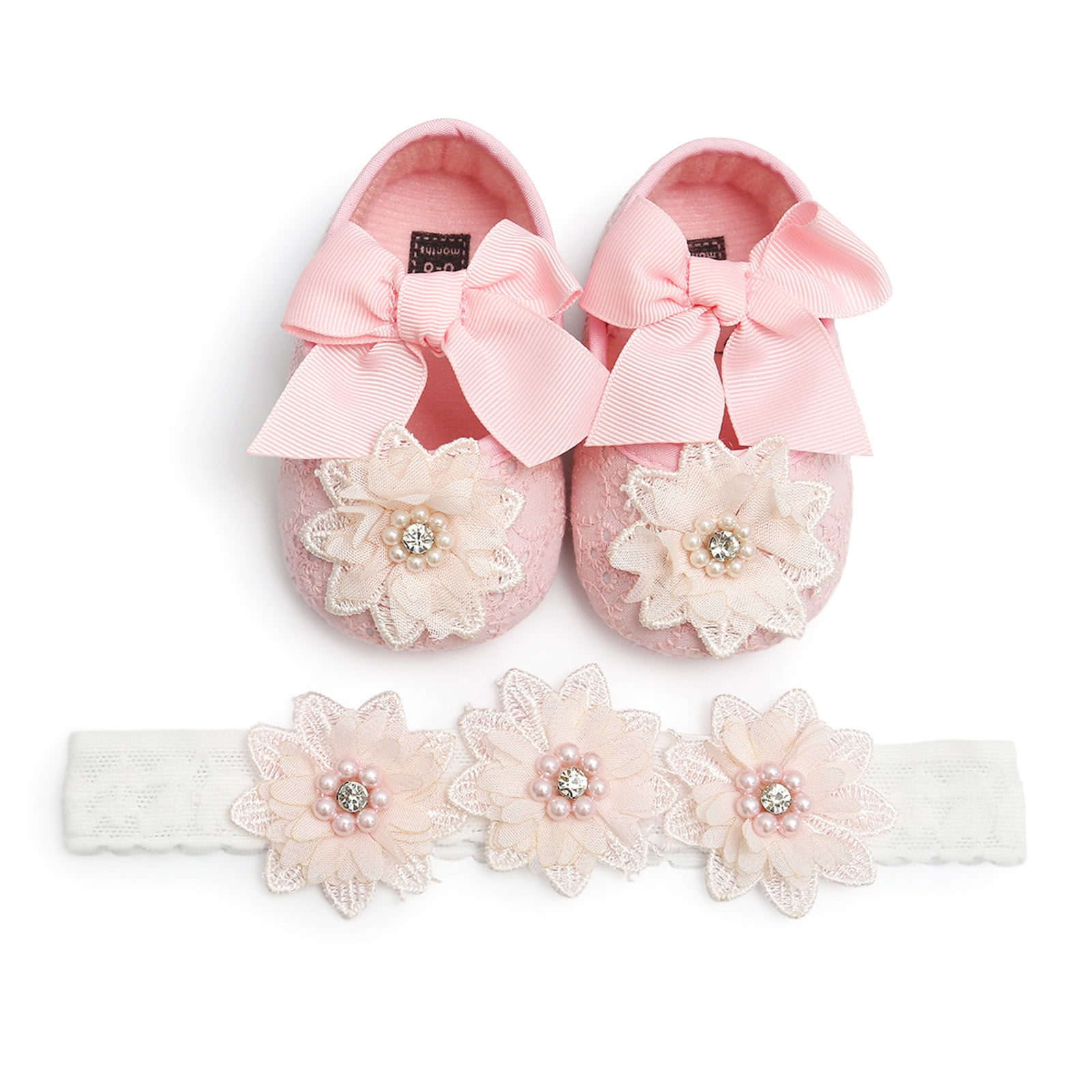 Baby Sneakers Girls Prewalker Shoes with Flower Bowknot Headband Set ...