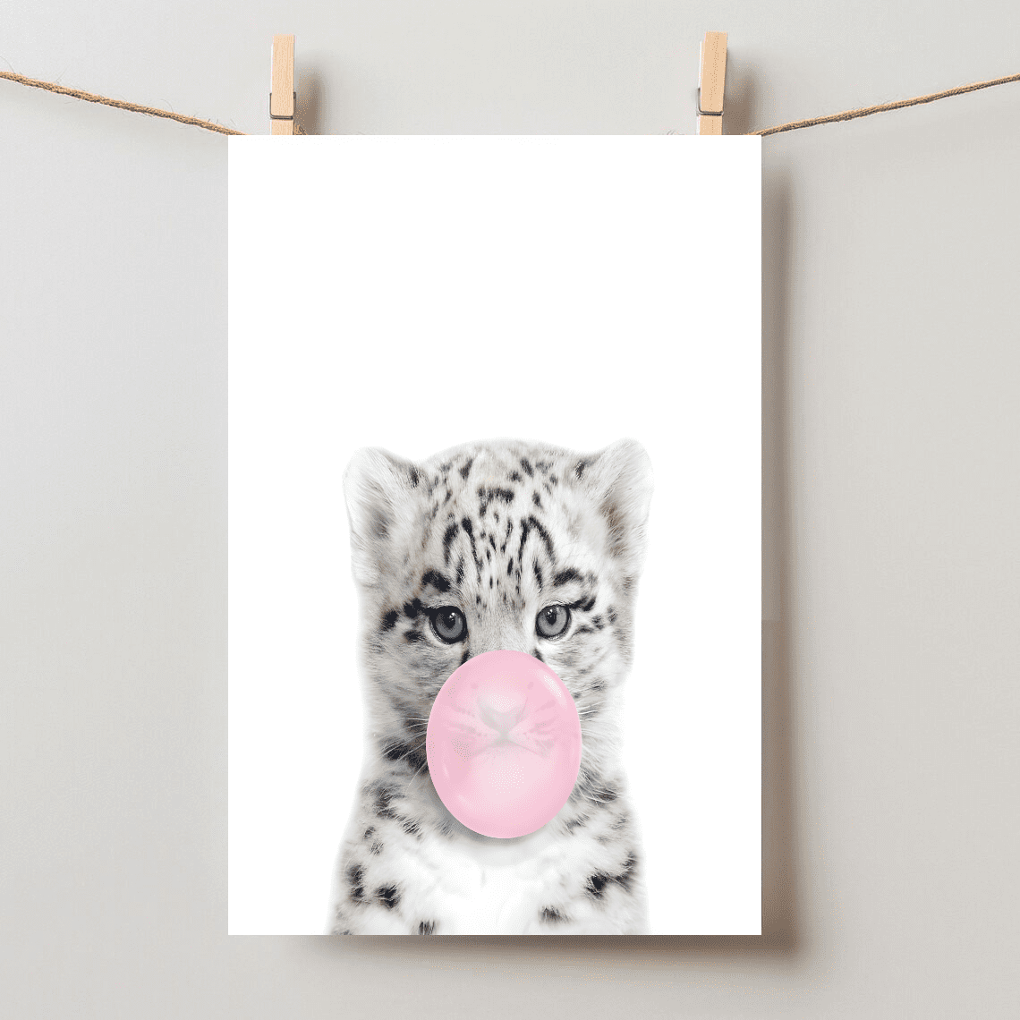 Baby Snow Leopard Bubble Gum Pink Wall Art, Unframed Paper Poster ...