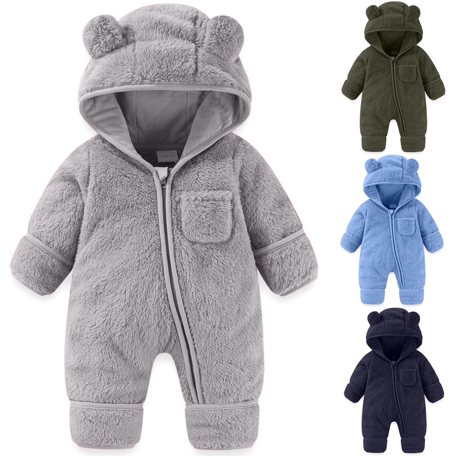 Baby Snowsuit Bear Fleece Outfit Suit Fold Over Mittens Footies ...