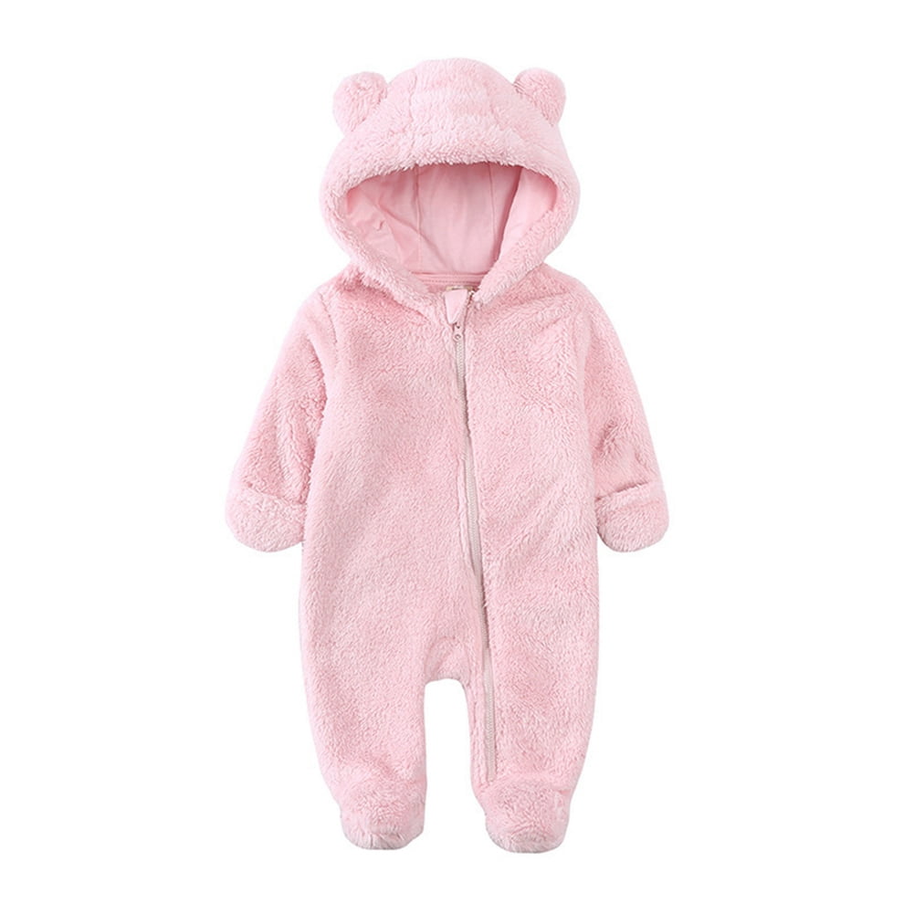 Baby Snowsuit Fleece One Piece Bear Ear Hooded Footie Romper Newborn Fall Winter Warm Coat ...