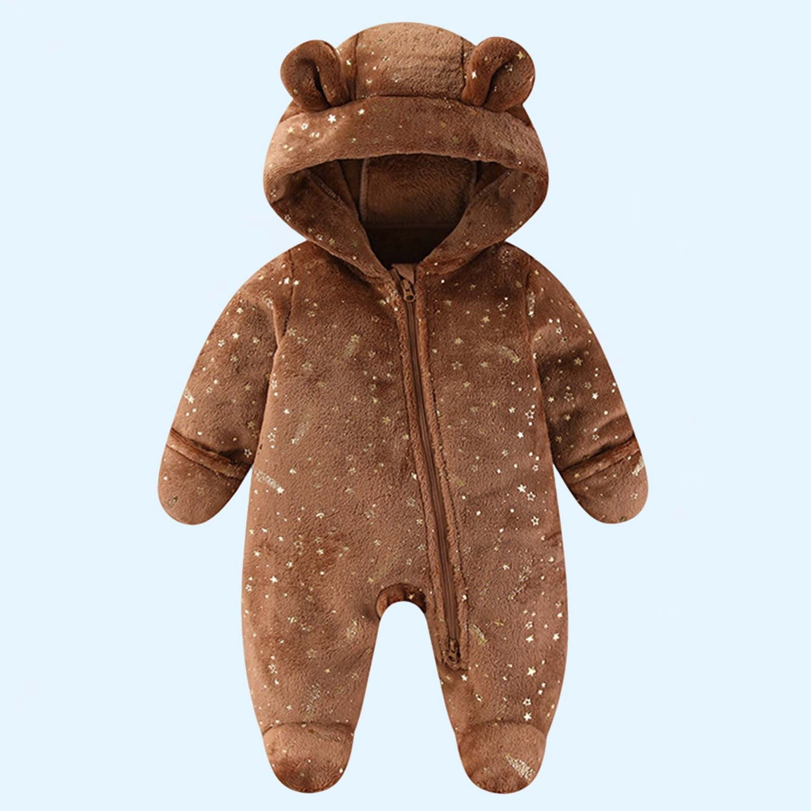 Baby Snowsuit Fleece Romper, Thicken Bear Hooded Jumpsuit For Toddler ...