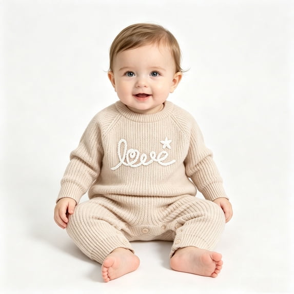 Baby Solid Color Long Sleeve Footed Bodysuit Round Neck Snap Closure ...