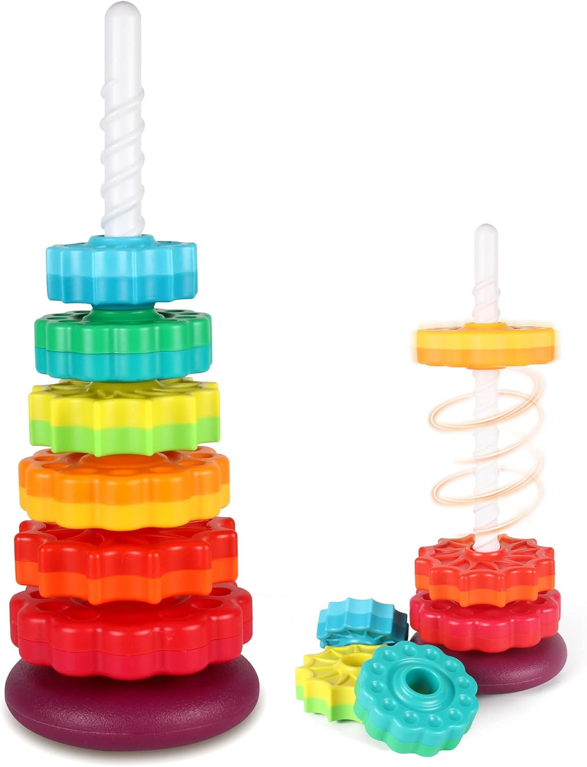 Baby Spinning Stacking Toys for Toddlers , Rainbow Ring Stacker ...