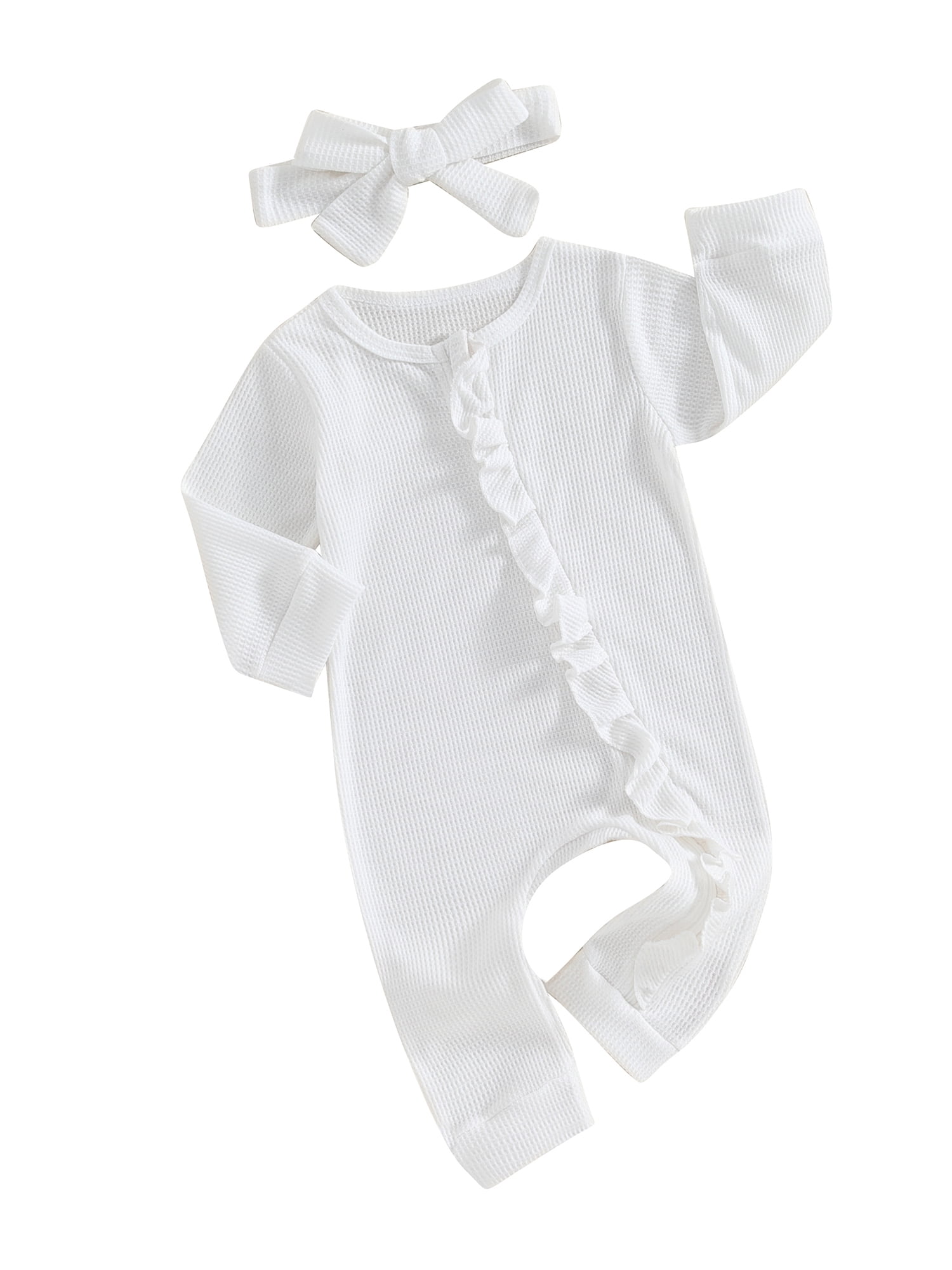 Baby Spring Outfits Long Sleeve Zip Up Ruffle Jumpsuit with Headband ...