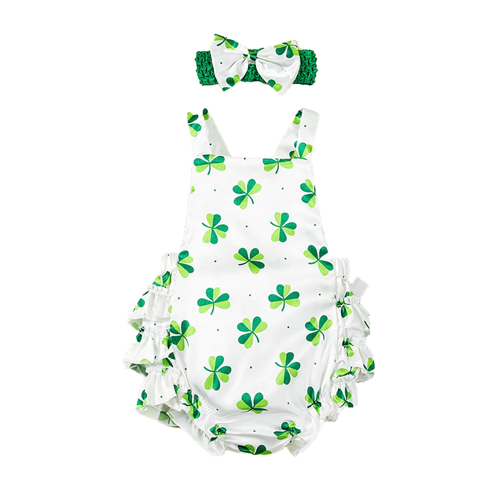 Baby St Patricks Day Outfit Girl Fuzzy Clover Embroidery Sleeveless ...