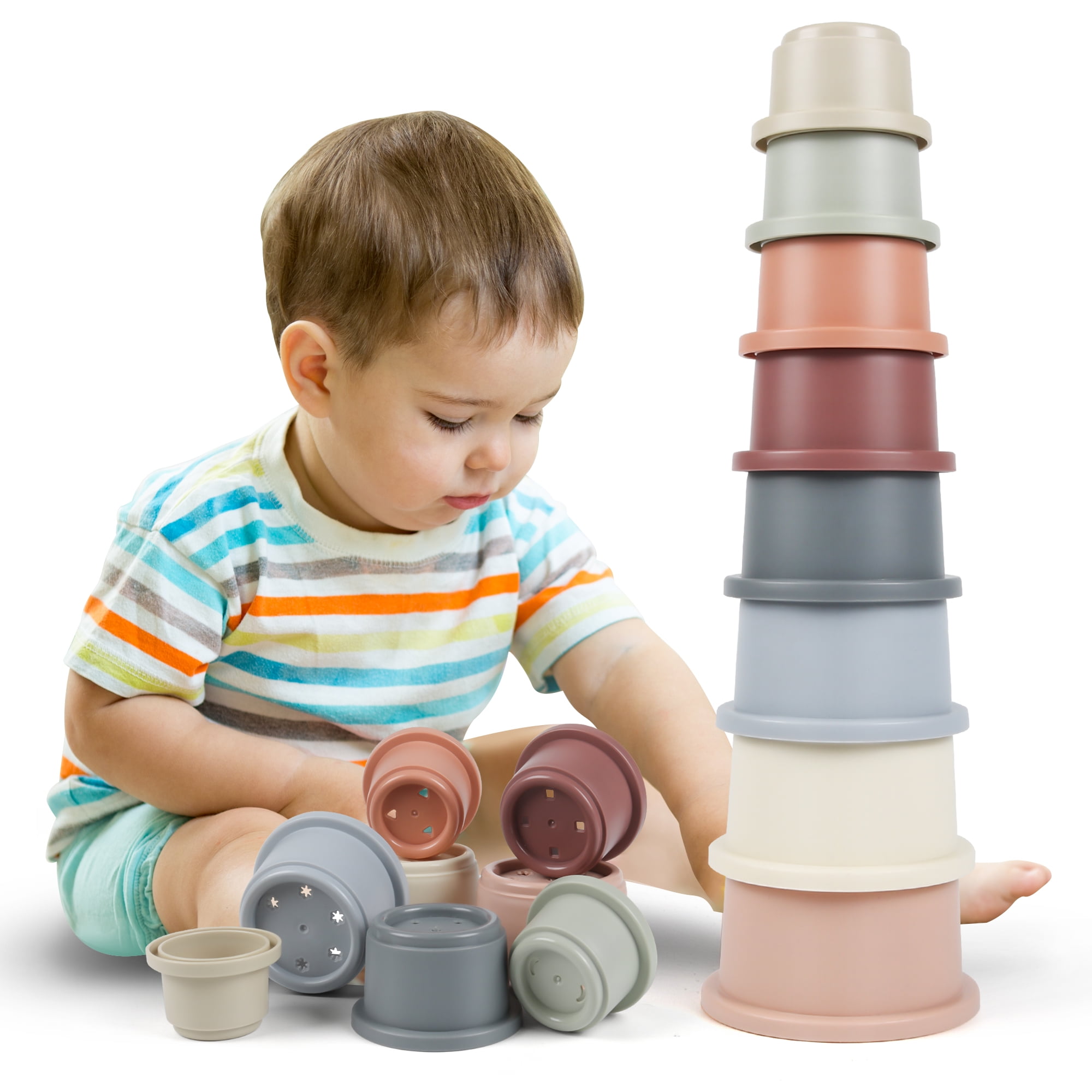 Baby Stacking Cup Bath Toy for Toddlers 1-3, 8 PCS Stackable Nesting ...