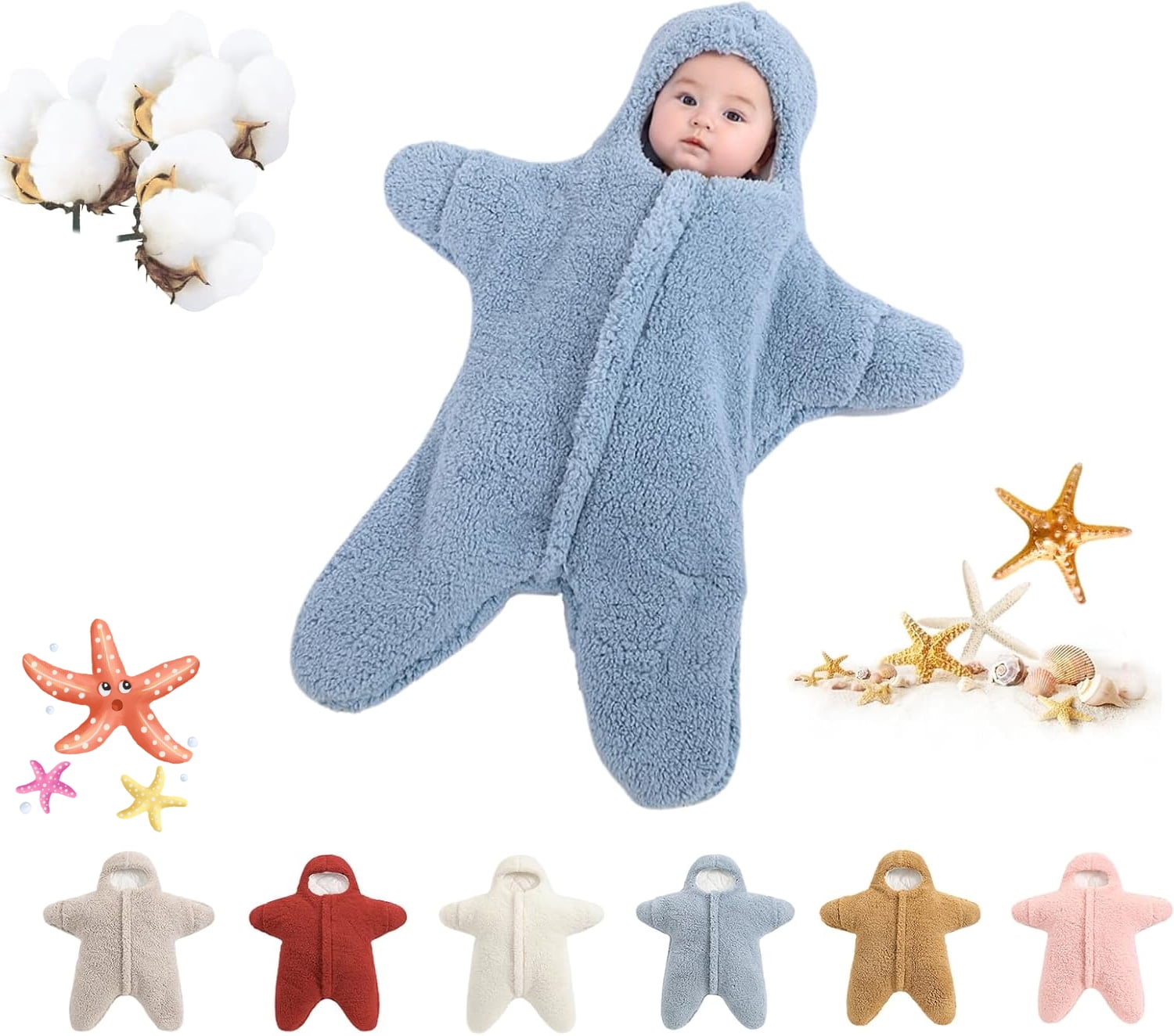 Baby Starfish Onesie, Thick Imitation Fleece Starfish Newborn Sleeping ...