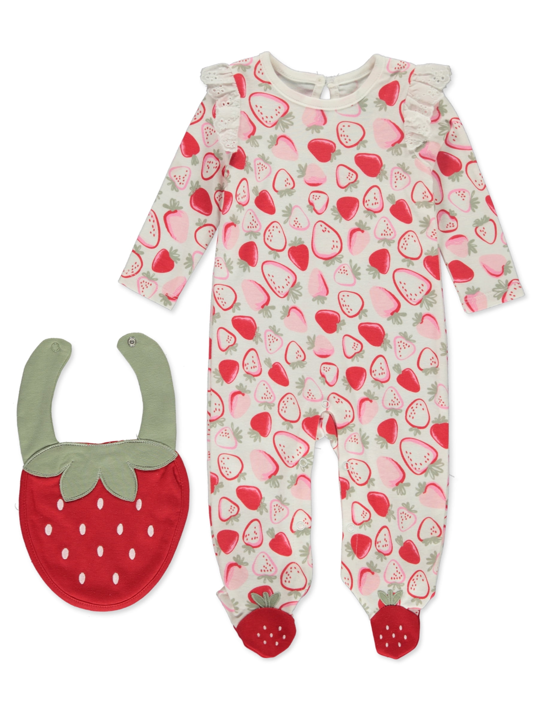 Baby Starters Baby Girls' 2-Piece Strawberry Footed Coveralls Set Color ...