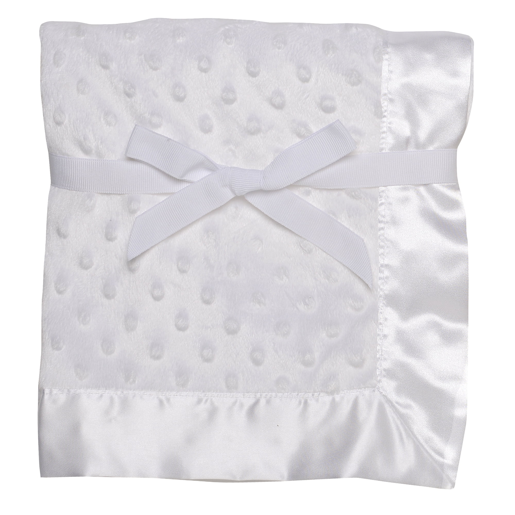 Baby Starters White Textured Embossed Dot 2-Ply Baby Blanket with Satin ...