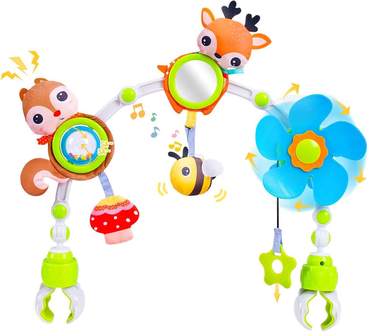 Baby Stroller Arch Toy with Teether, Rattle, Crinkle Sound, Mirror ...