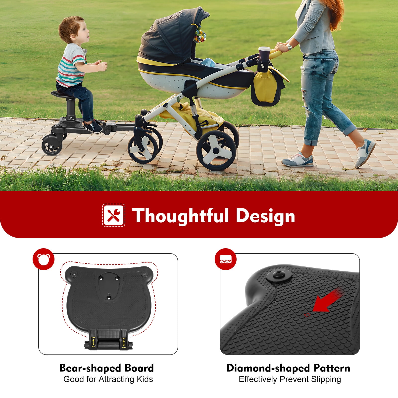 Baby Stroller Board, Buggy Wheeled Board with Detachable Seat for 3-7 ...