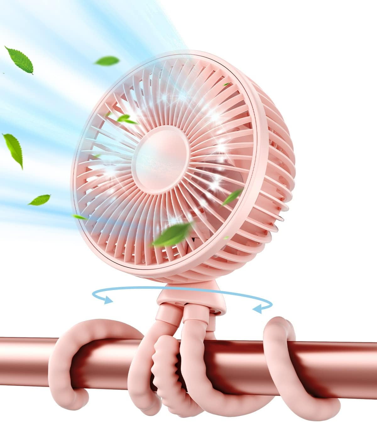 Baby Stroller Fan, 4000mAh Oscillating Mini Portable Fan with Light, 4 ...
