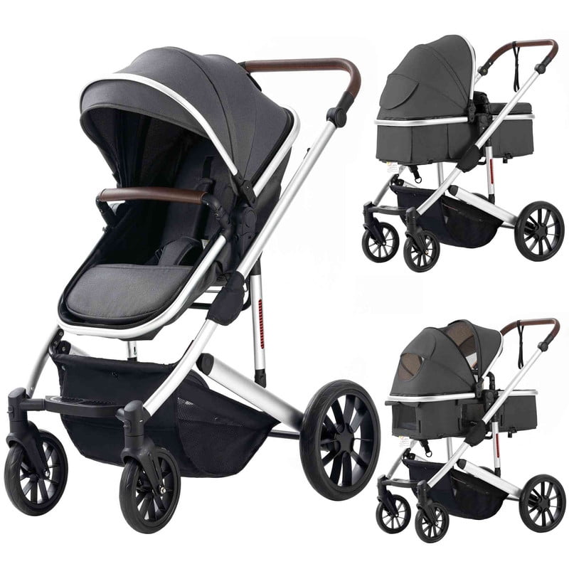 Baby Stroller Foldable Newborn Bassinet Pram Reversible Bassinet ...