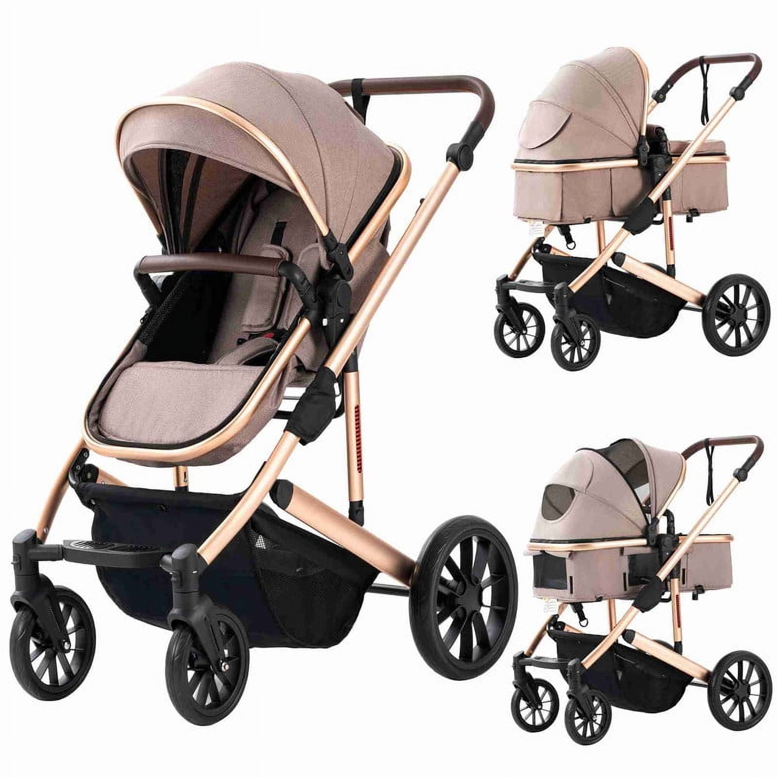 Baby Stroller Foldable Newborn Bassinet Pram Reversible Bassinet ...