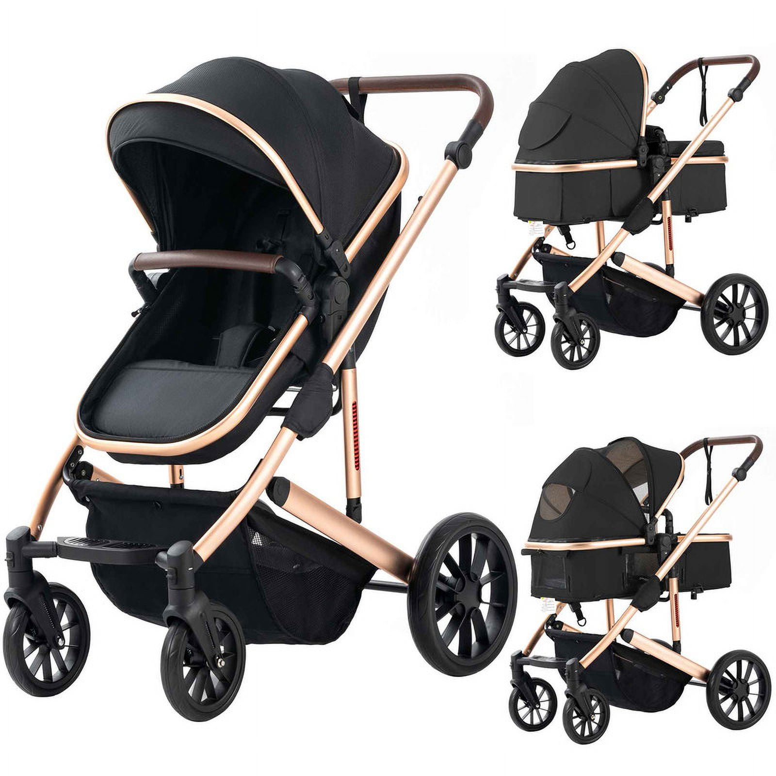 Baby Stroller Foldable Newborn Bassinet Pram Reversible Bassinet ...