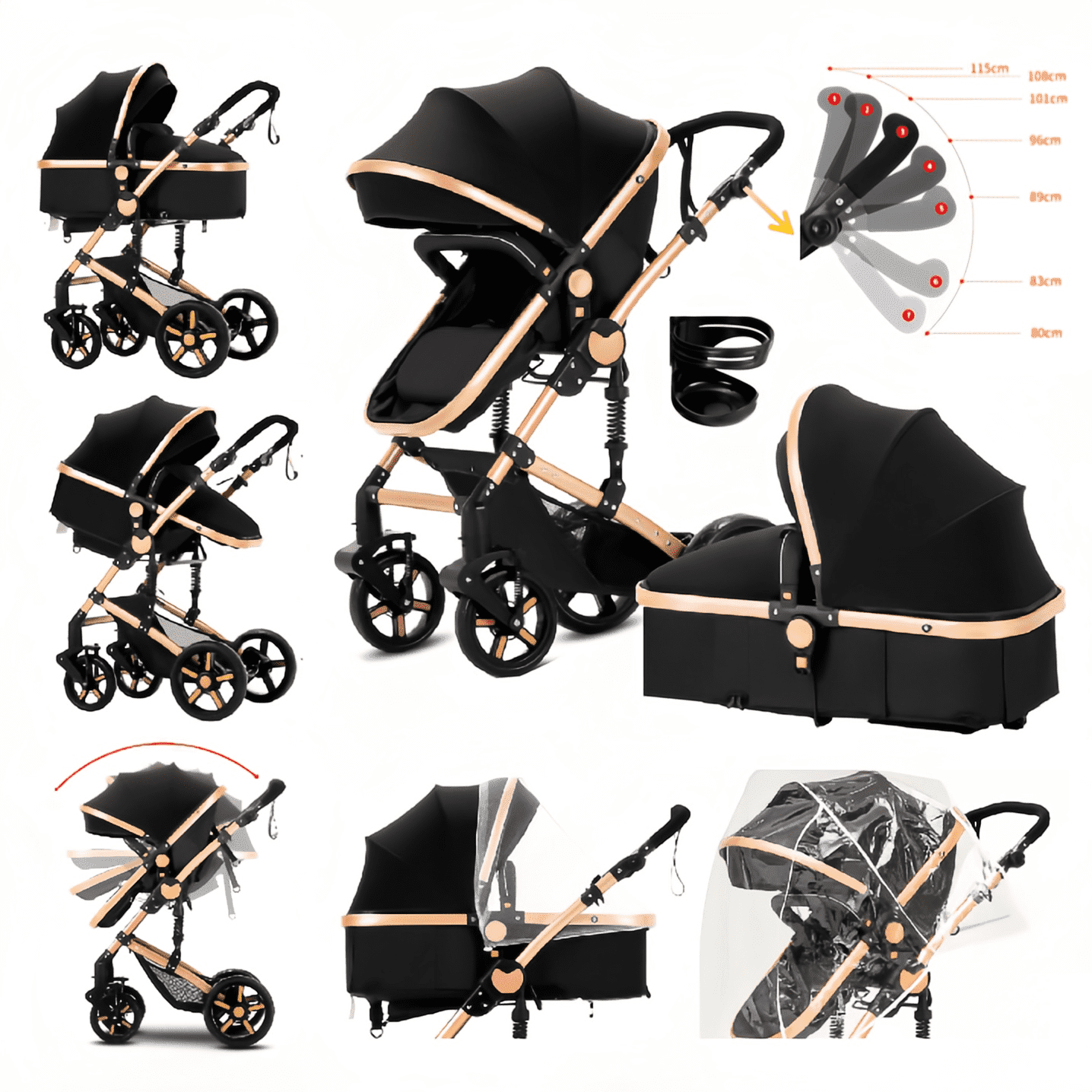 Baby Stroller High Landscape Pram & Lightweight Pushchair with ...
