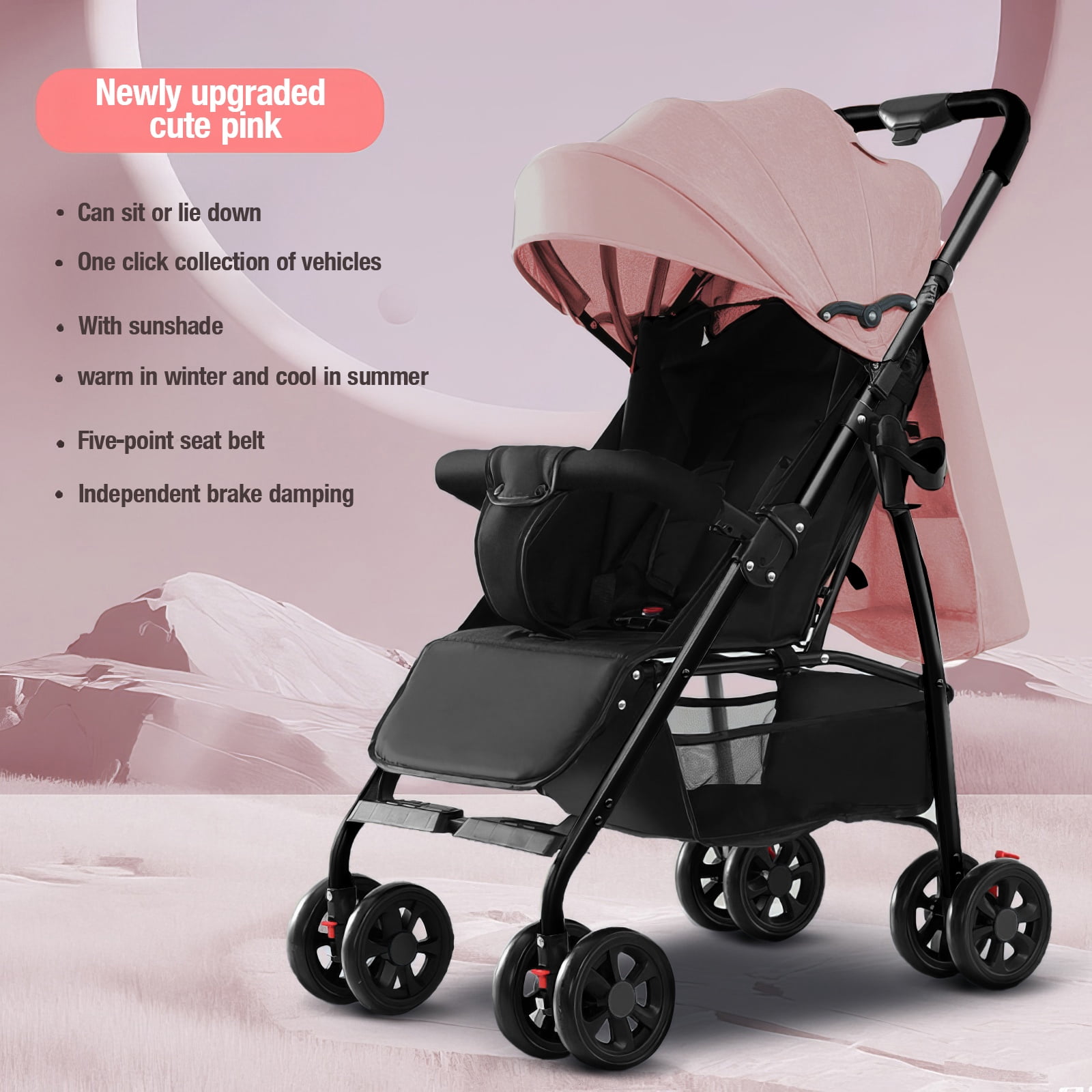 Baby Stroller Lightweight Travel Baby Pram with Cup Holder and Mosquito ...