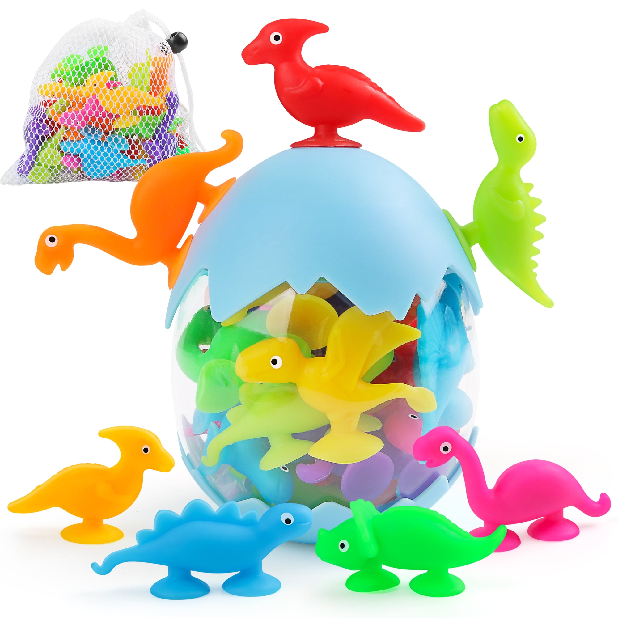 Norkbeng Dinosaur Suction Cup Bath Toys, 16PCS Silicone Sensory Toys ...