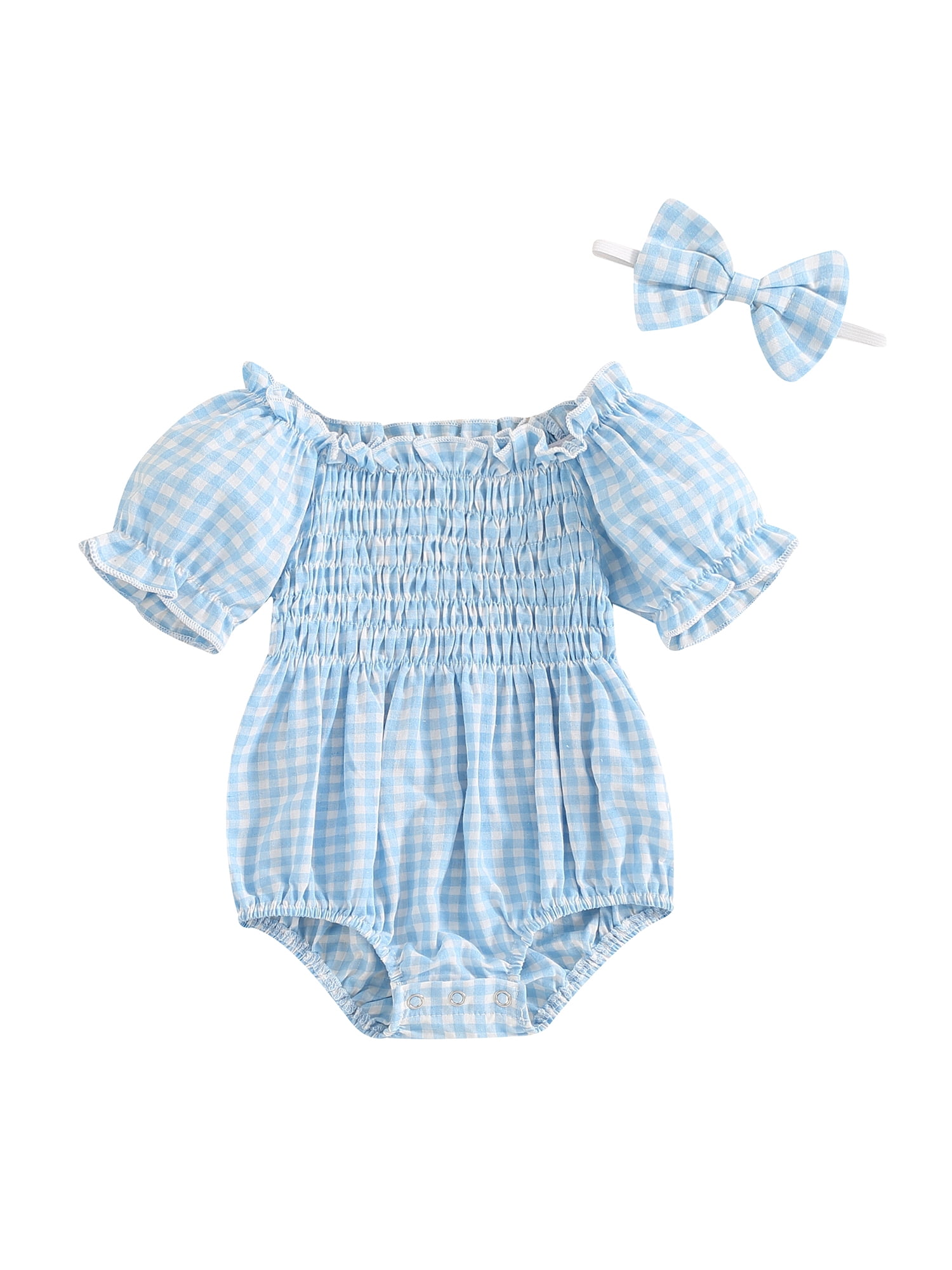 Baby Summer Clothes Newborn Infant Girl Smocked Pleated Romper Bubble Short Sleeve Bodysuit ...