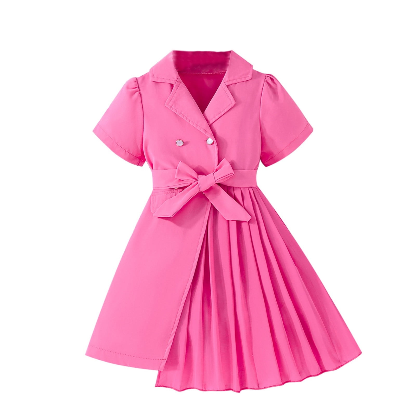 Baby Summer Girls Dress Fashion Color Matching Lapel Short Sleeve Lace ...