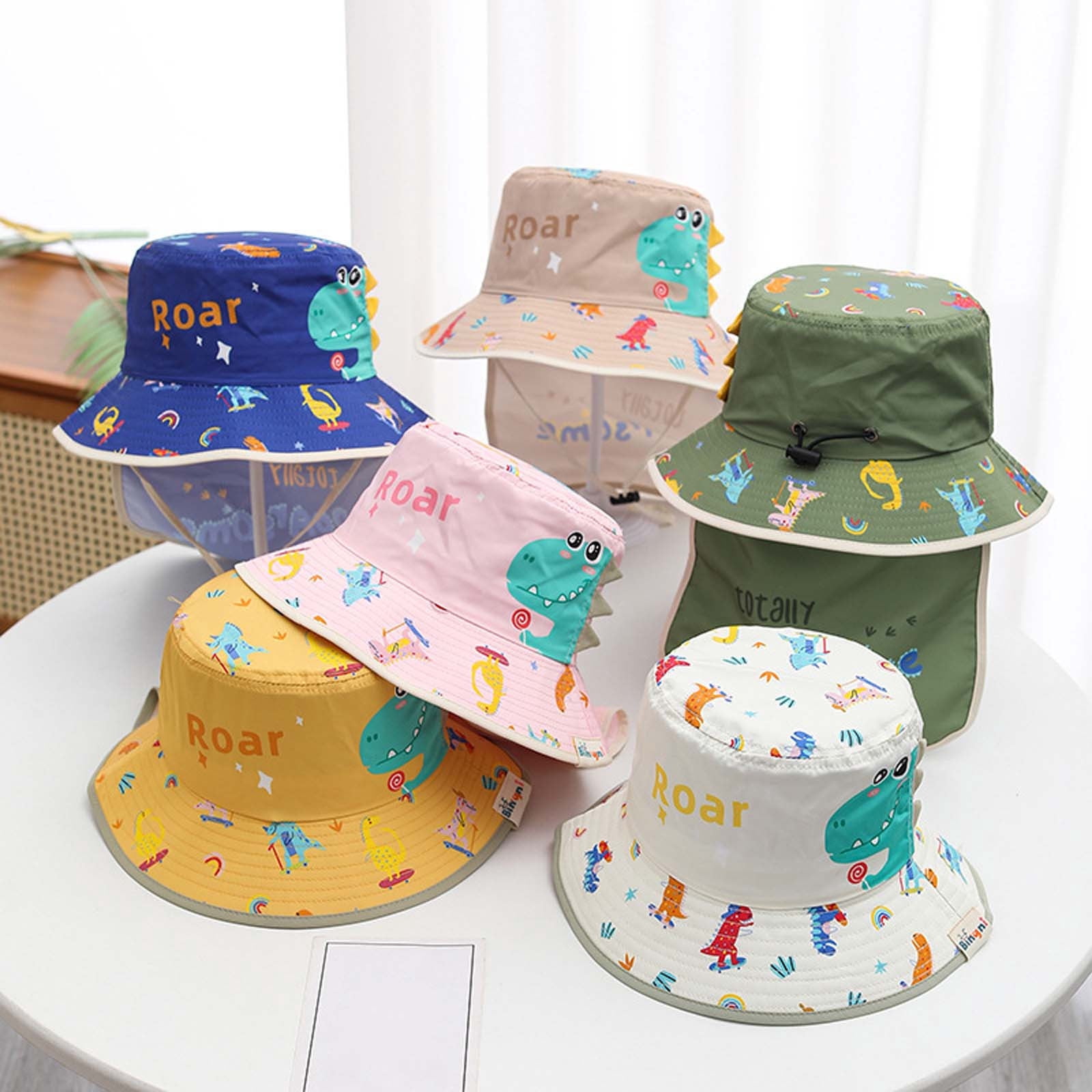 Baby Sun Hat Kids Dinosaur Fisherman Hat with Neck Flap Bucket Cap ...