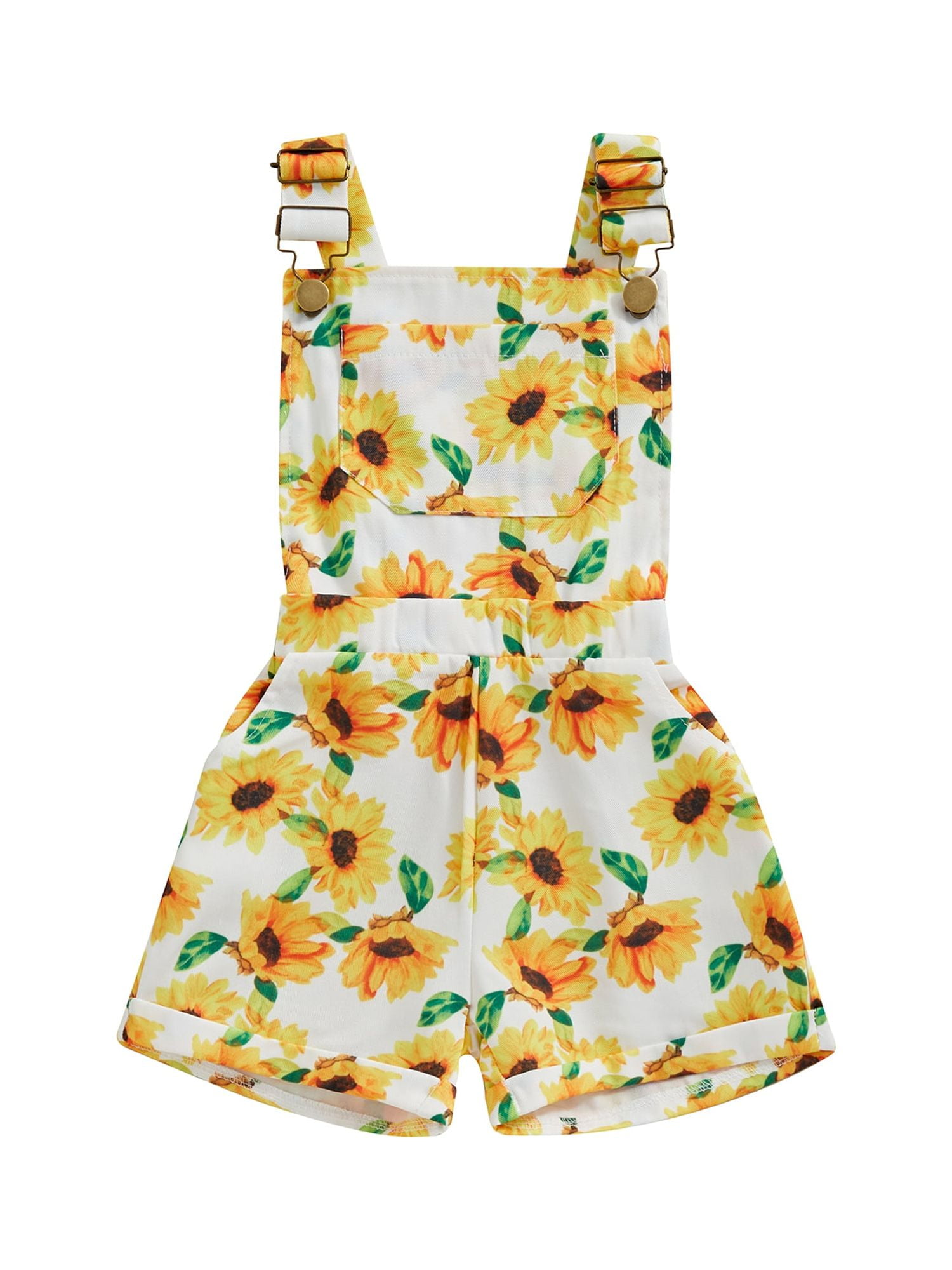 Baby Sweetie Baby Girl Summer Overalls Sleeveless Square Neck Sunflower ...