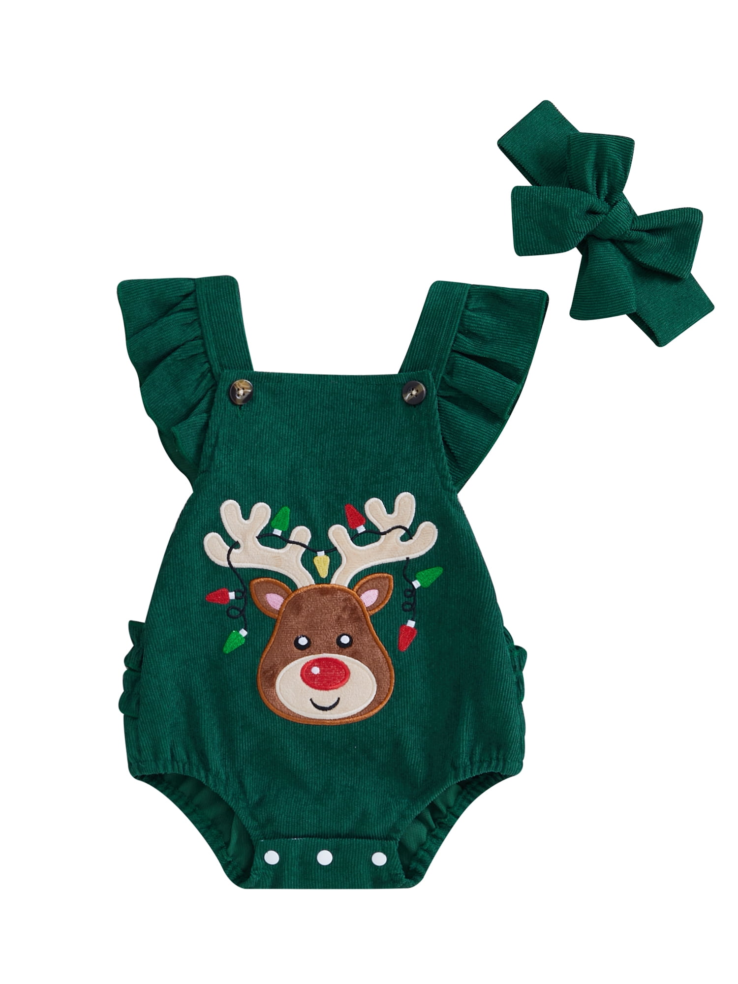 Baby Sweetie Baby Girls Christmas Jumpsuit Flying Sleeve Elk Embroidery ...