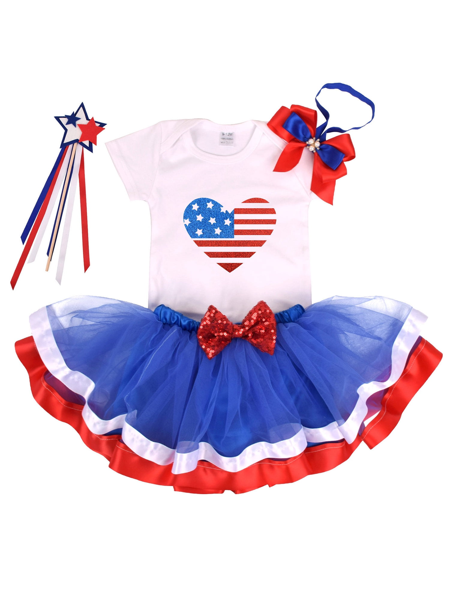 Baby Sweetie Girl 4th of July Outfits Short Sleeve Romper + Tutu Skirt ...