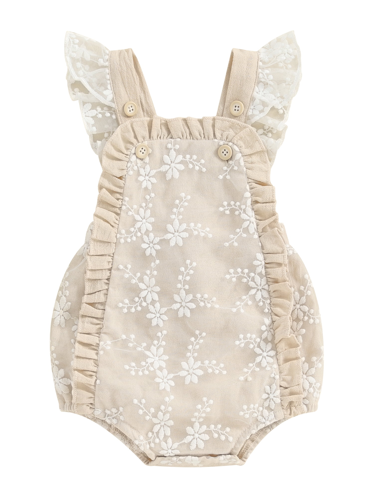 Baby Sweetie Newborn Baby Girls Rompers Lace Embroidery Buttons Frills ...