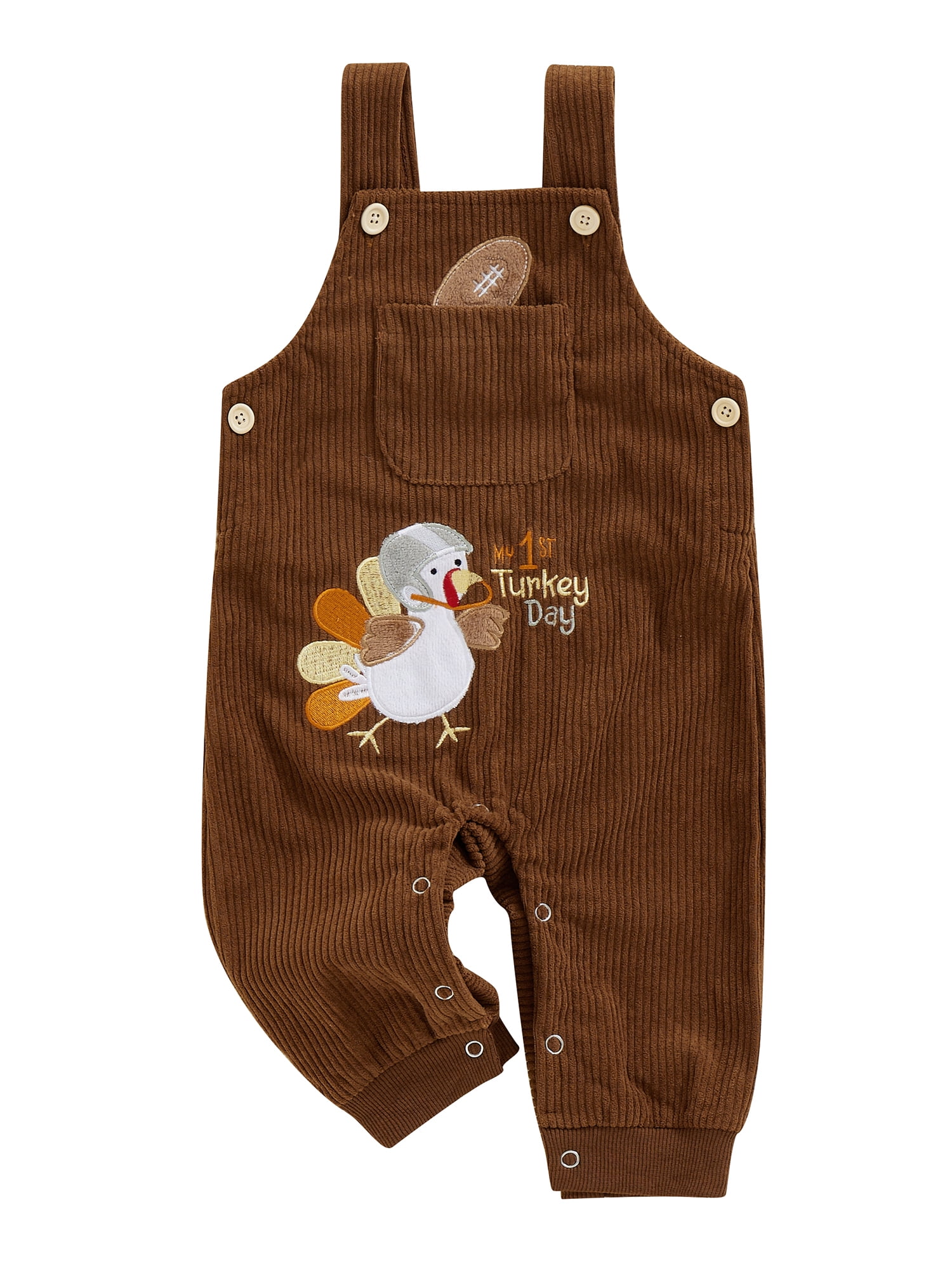 Baby Sweetie Thanksgiving Baby Girls Boys Overalls Letter Turkey Embroidered Sleeveless Straps ...