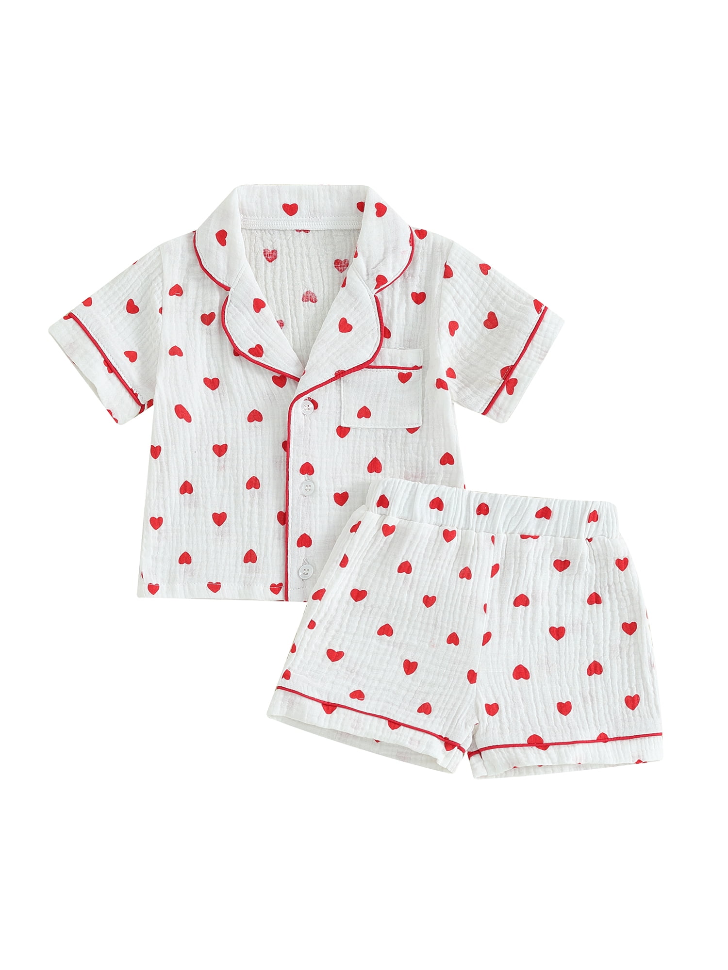 Baby Sweetie Toddler Baby Girl Pajama Set Lapel Neck Button Down Short Sleeve Tops Heart Print ...