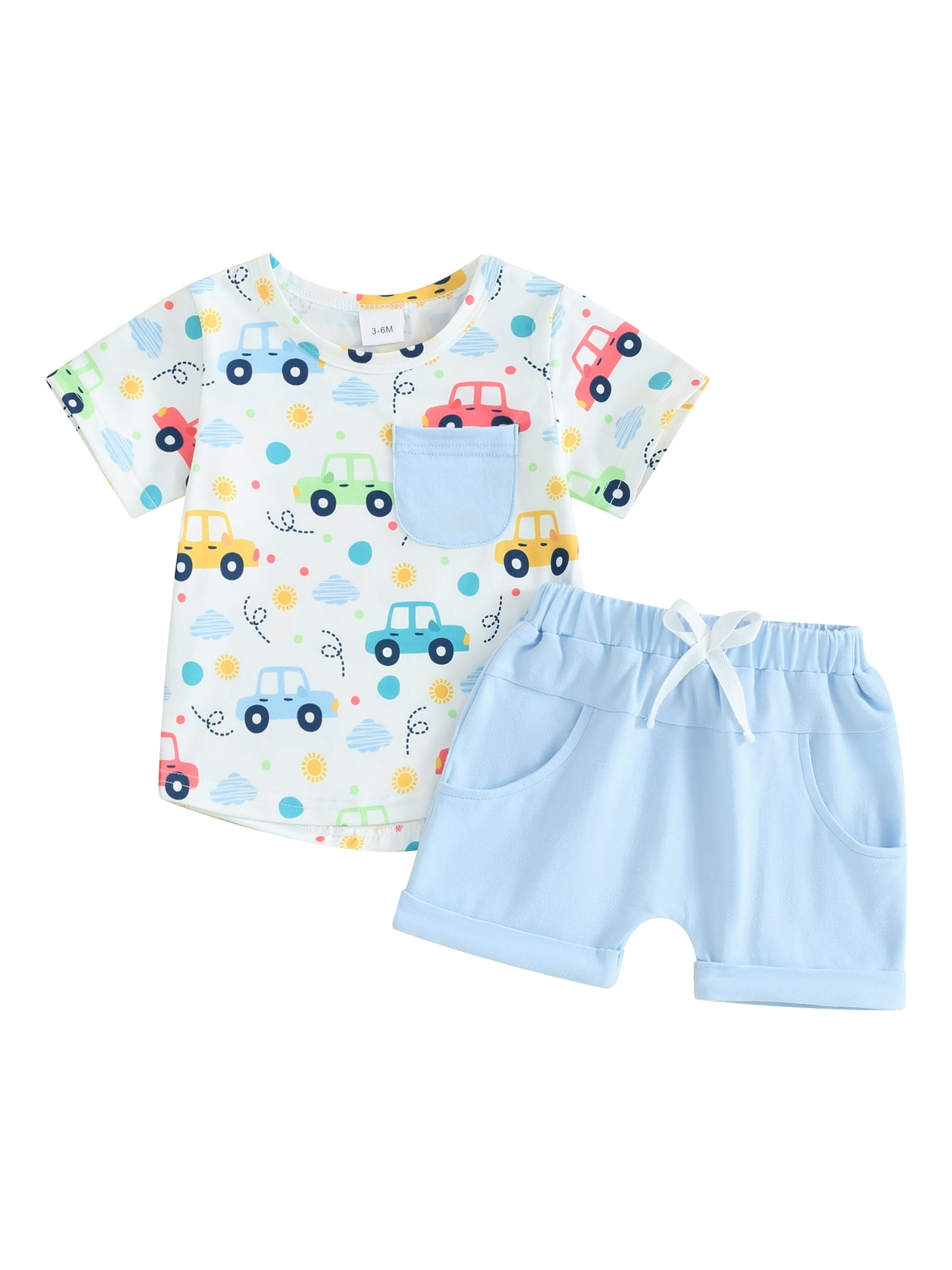 Baby Sweetie Toddler Boys Shorts Set, Short Sleeve Car Print T-shirt ...