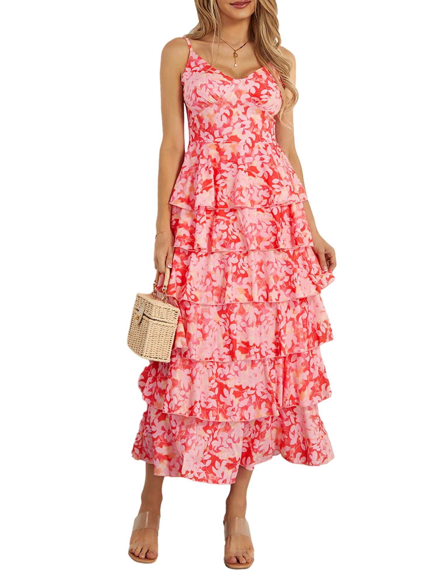 Baby Sweetie Women Floral Print Summer Long Dress Tiered Ruffles ...