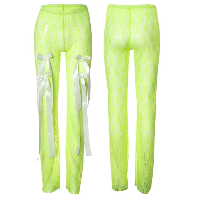 Baby Sweetie Women Lace Pants See Through Bows Slit Low Waisted Pants ...