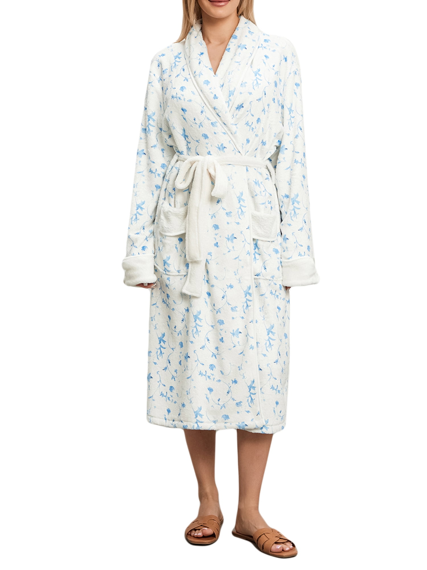 Baby Sweetie Women Winter Kimono Bathrobe Floral Print Warm Long Sleeve ...